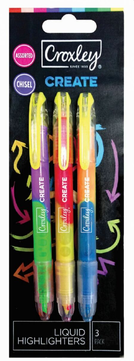 CROXLEY CREATE Liquid Highlighter Carded Pack of 3 | Croxley SA