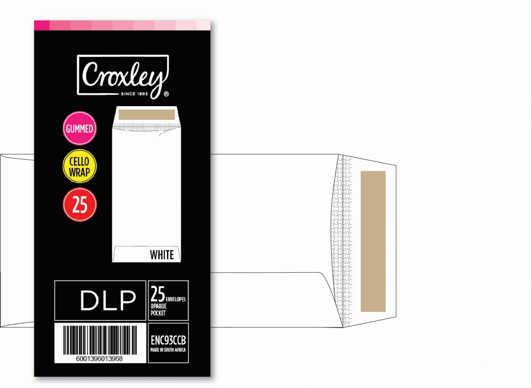 CROXLEY JD93CCBC DLP (Pocket) White Gummed Envelopes - Cello | Croxley SA