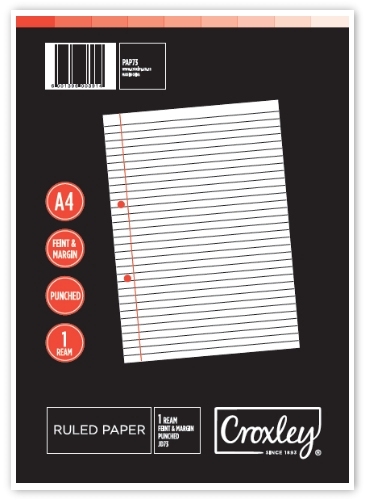 CROXLEY JD73 A4 Ruled Paper Feint & Margin Punched Single Sh | Croxley SA