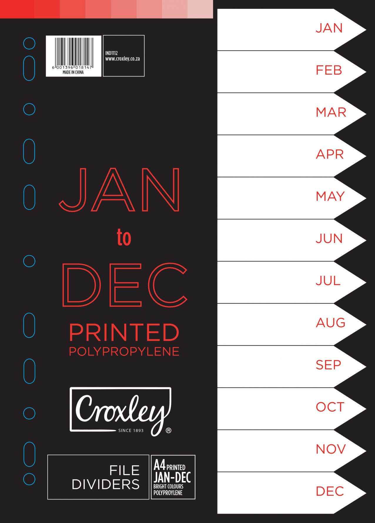 CROXLEY Indices Polypropylene - Printed Jan-Dec Divider Set | Croxley SA