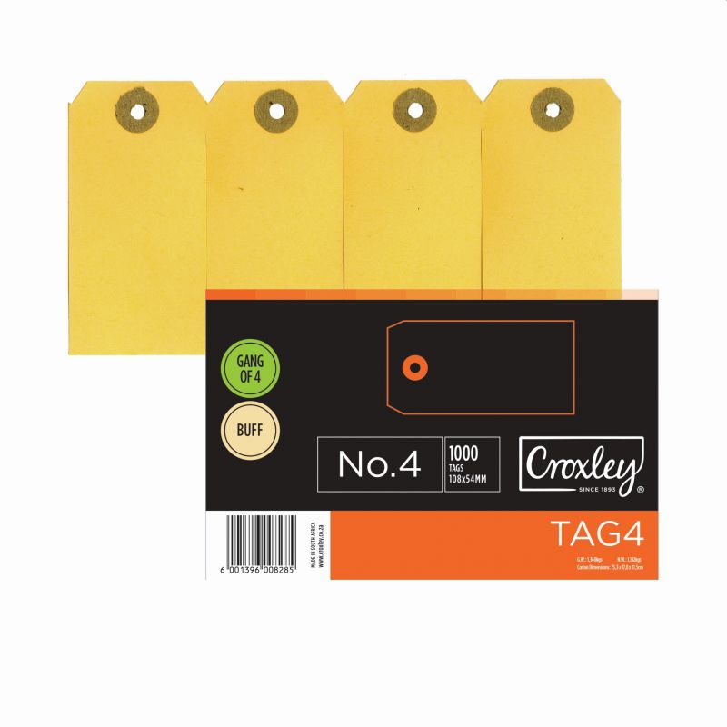 CROXLEY JD4 Buff Manilla Tags Gangs of 4 - No.4 - 108X54 | Croxley SA