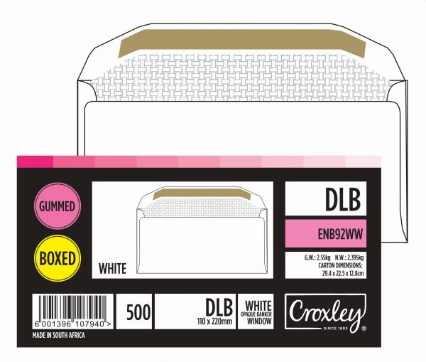 CROXLEY JD92WW DLB (Banker) White Gummed Envelopes - Unbande | Croxley SA