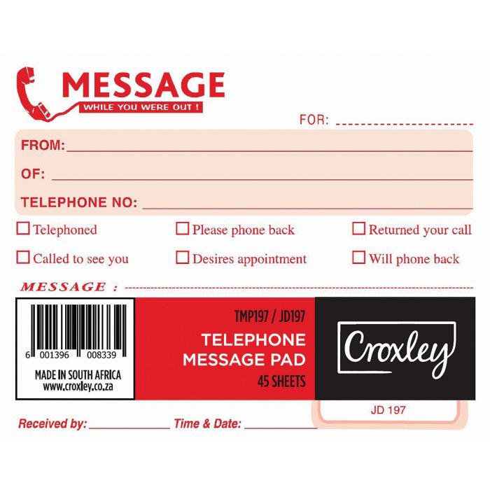 Telephone Message Books - Croxley SA