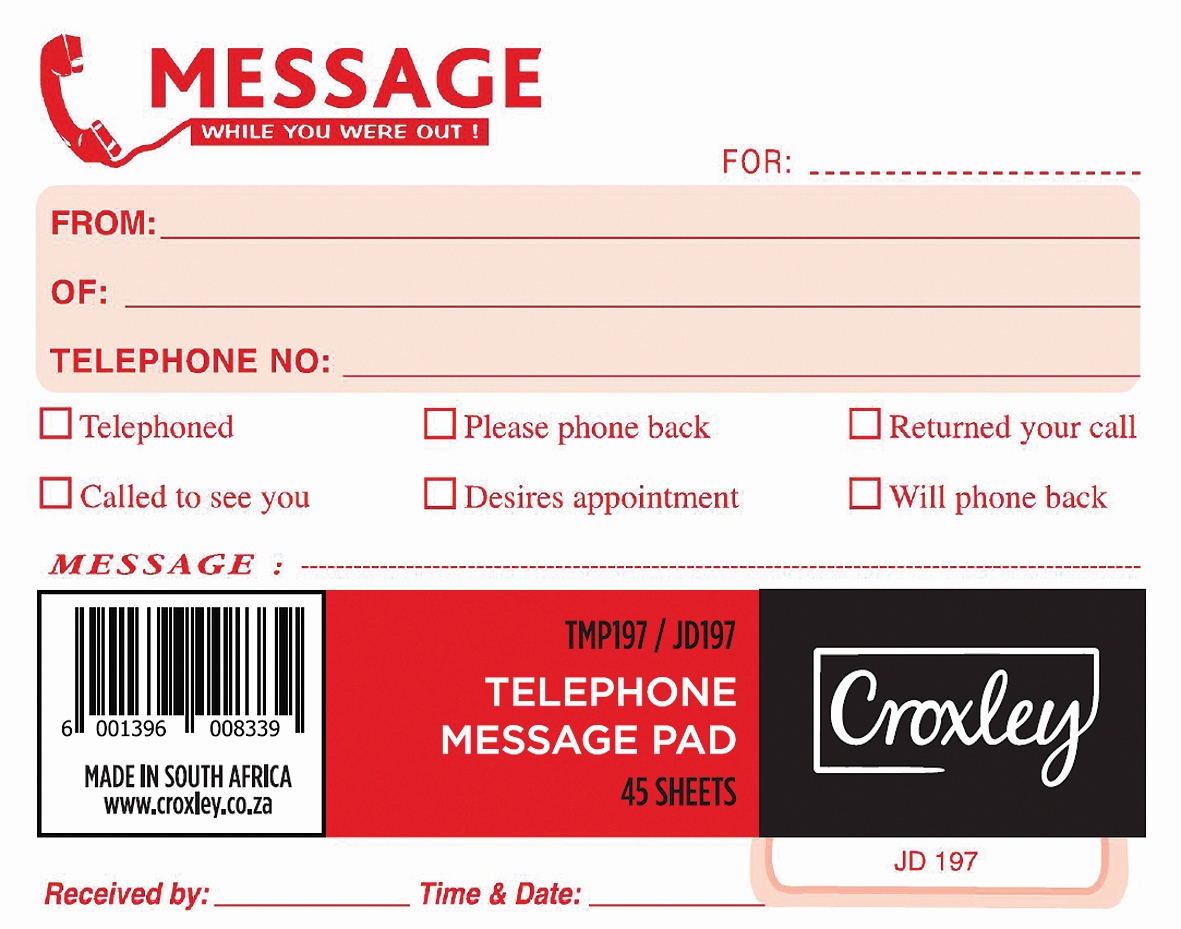 CROXLEY JD197 Telephone Message Pad 45 Sheet | Croxley SA